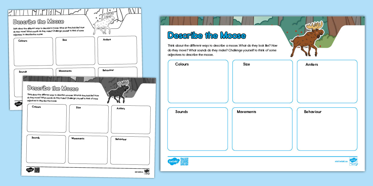 Moose Adjectives Worksheet (teacher made) - Twinkl