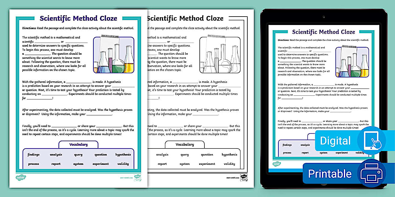 Fifth Grade Scientific Method Cloze Worksheet (Teacher-Made)