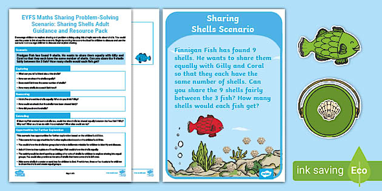 👉 Kindergarten Maths Problem-Solving Scenario Sharing Shells Pack