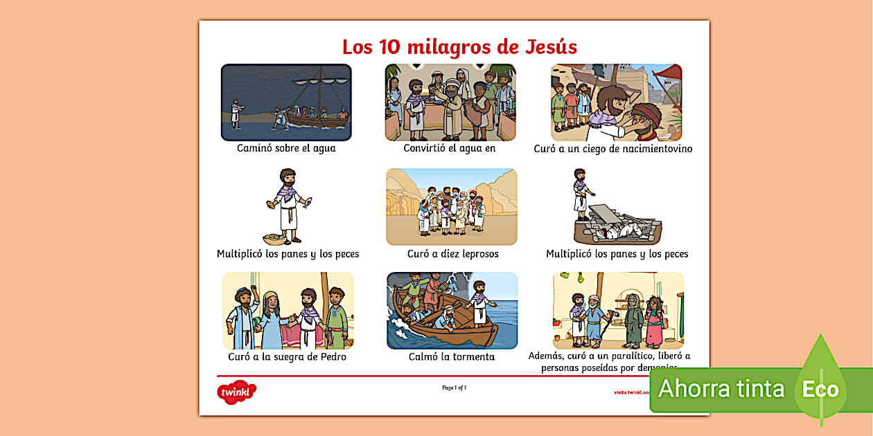 Lámina los 10 milagros de Jesús | Educación Religiosa Twinkl