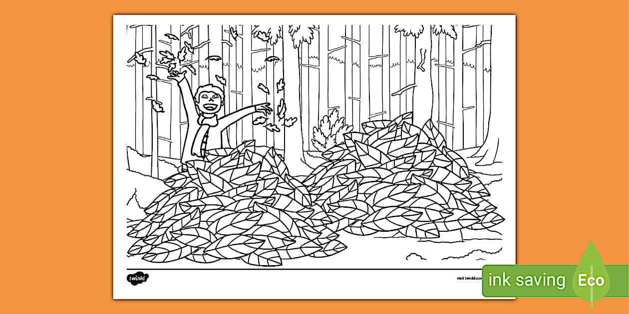 Autumn Pile of Leaves Colouring Page - Resources - Twinkl