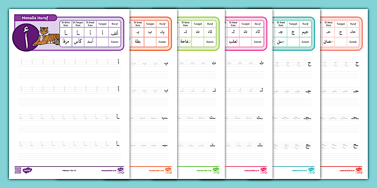 Worksheet Menulis Huruf Hijaiah dengan Panduan