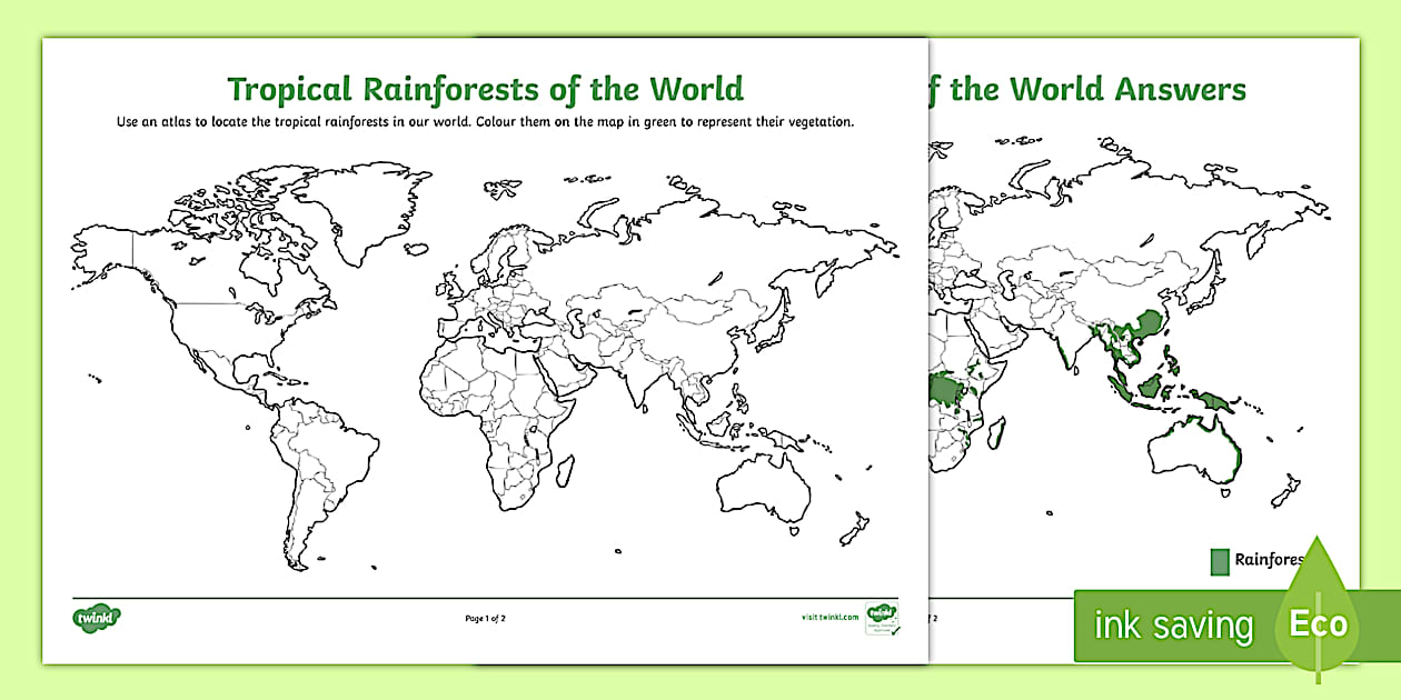 Tropical Rainforests of the World Worksheet – Geography