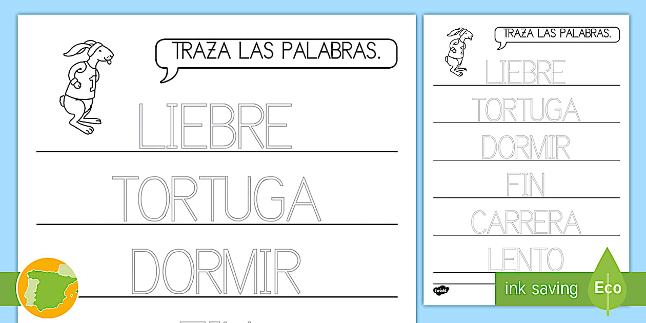 Ficha de actividad: Traza las palabras - La liebre y la tortuga