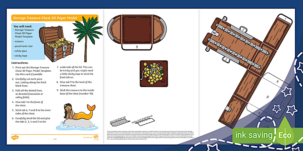 Storage Treasure Chest 3D Paper Model (Ages 5 - 7) - Twinkl