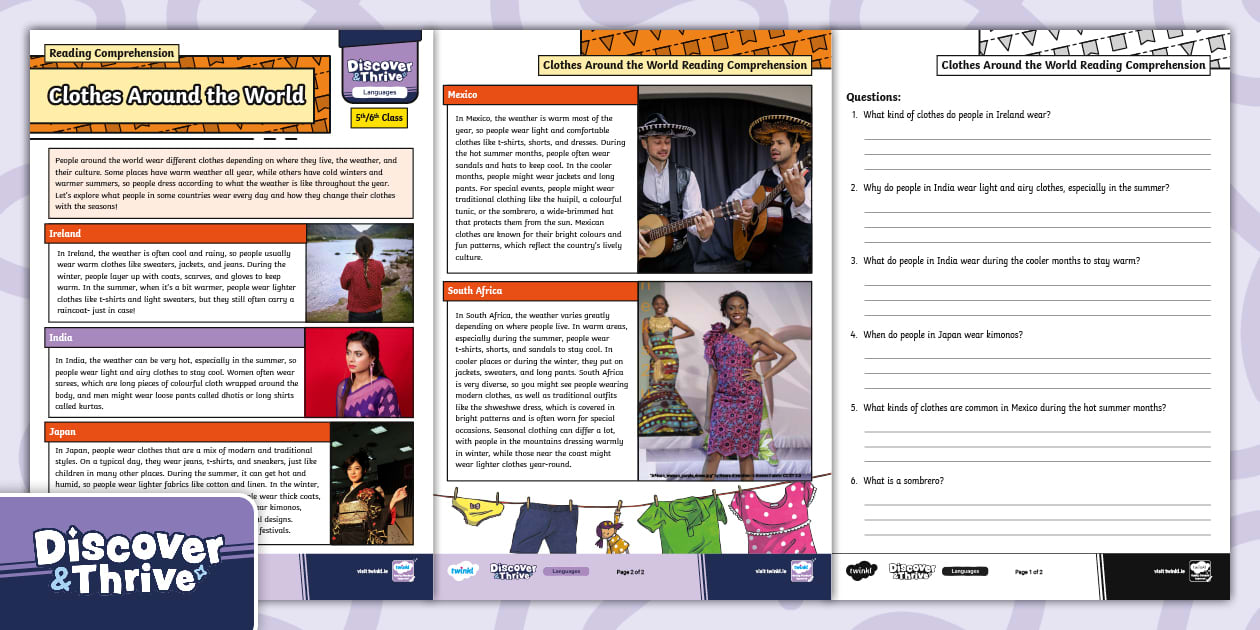 Clothes Reading Comprehension - Twinkl Ireland Resources