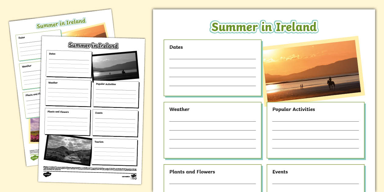 Summer in Ireland Fact File Template (l'enseignant a fait)