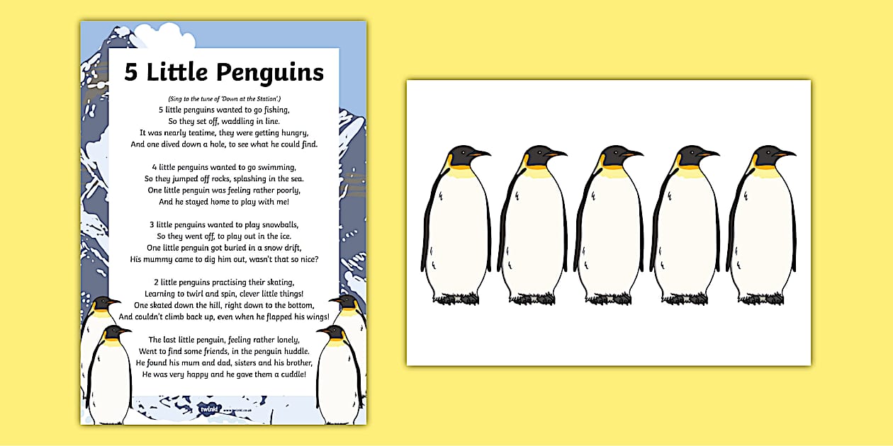 5 Little Penguins Rhyme (Teacher-Made) - Twinkl