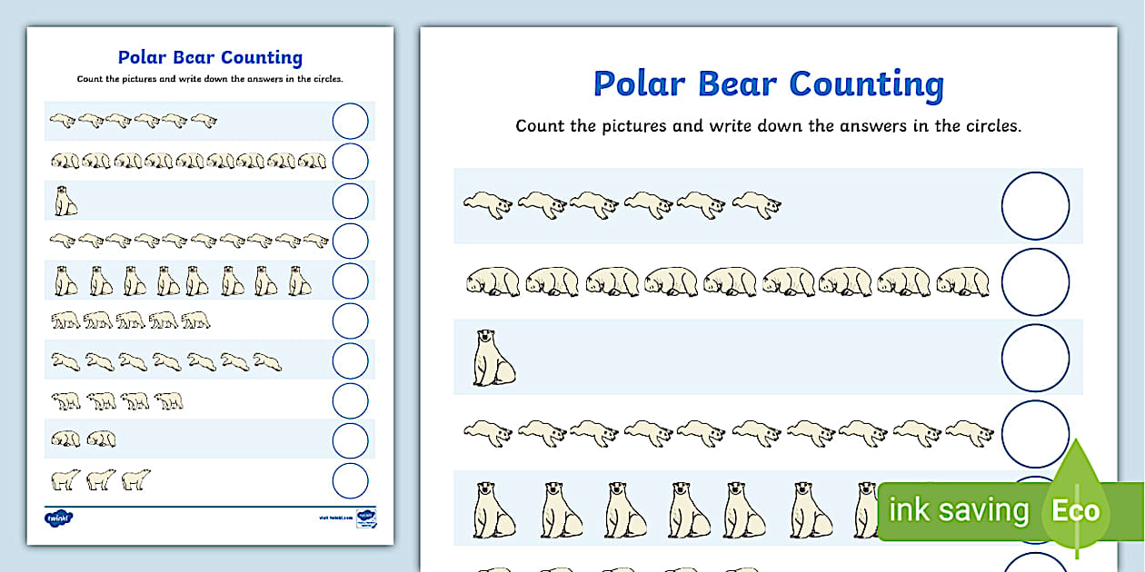 👉 Polar Bear Counting to 10 Worksheet (teacher made)
