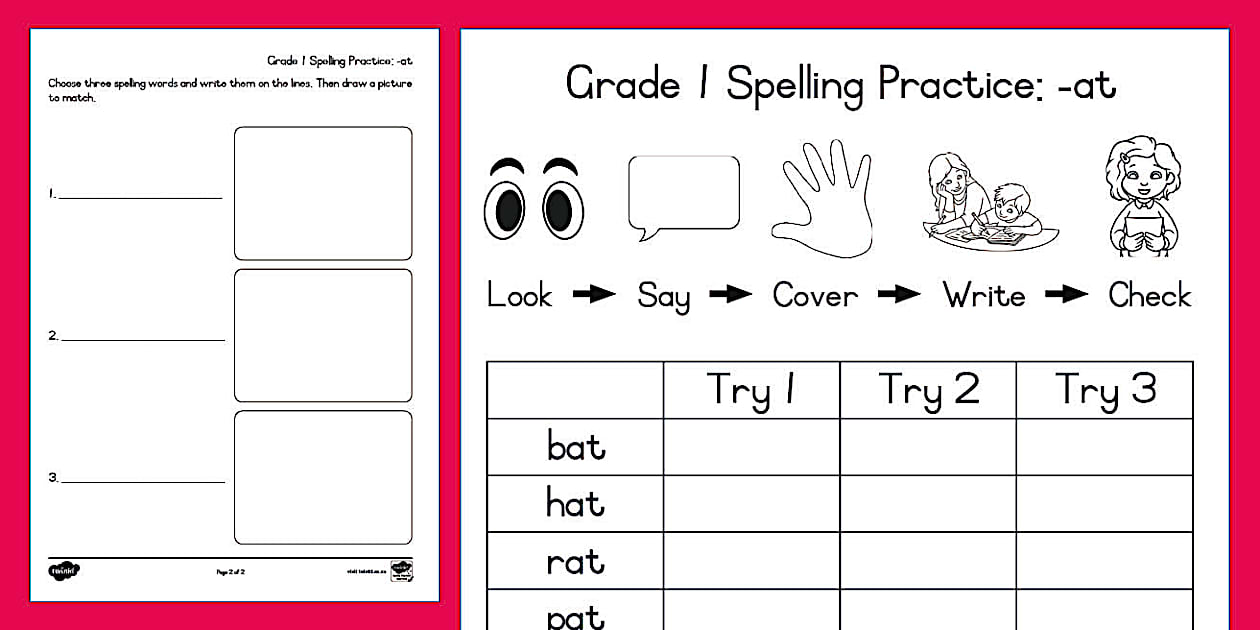 Grade 1 -at Phonics Spelling Practice Sheets (teacher made)