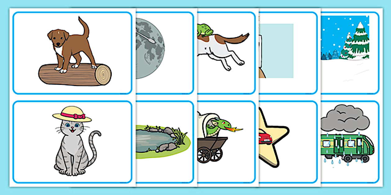 Black and White Rhyming Caption Picture Flashcards - Twinkl