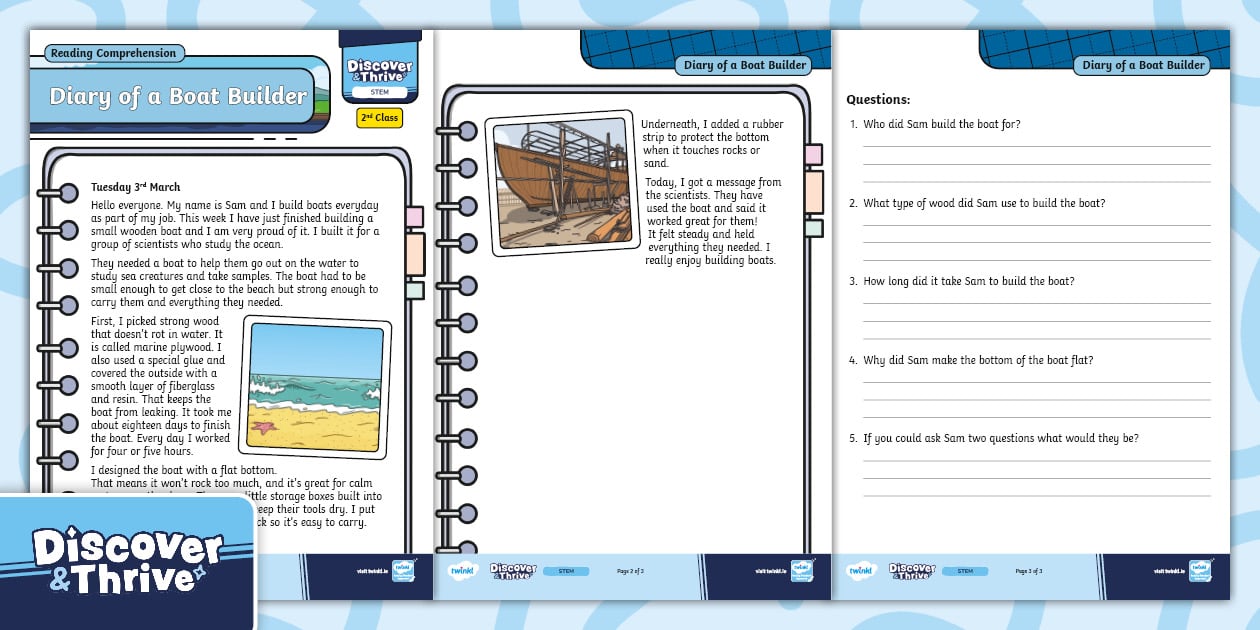 STEM (Engineering) Diary of a Boat builder reading activity