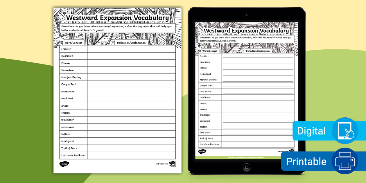 Westward Expansion Vocabulary Activity for 6th-8th Grade