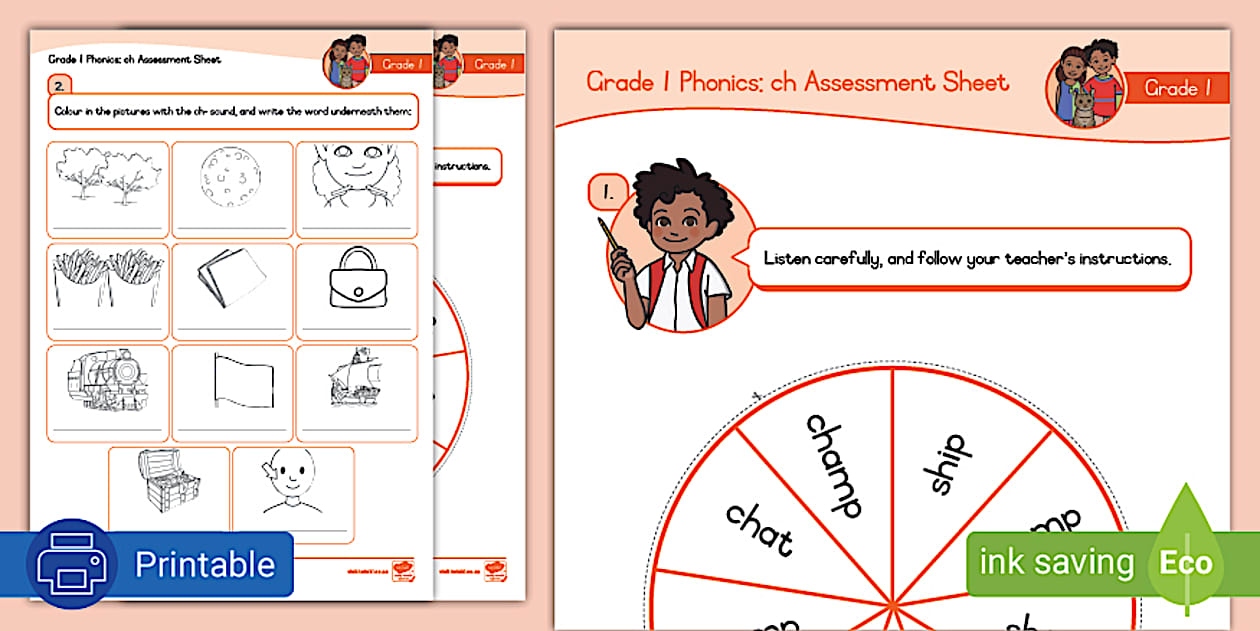 Grade 1 Phonics: ch- Assessment Sheet (teacher made)