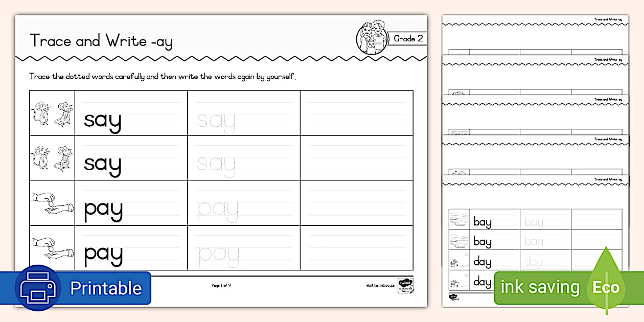 Grade 2 Phonics Trace and Write -ay (teacher made) - Twinkl