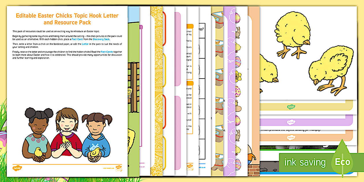 Editable Easter Chicks Topic Hook Letter Resource Pack
