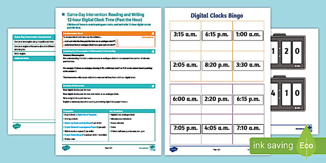 👉 Y3 intervention: 12 Hour Digital Clocks Past the Hour