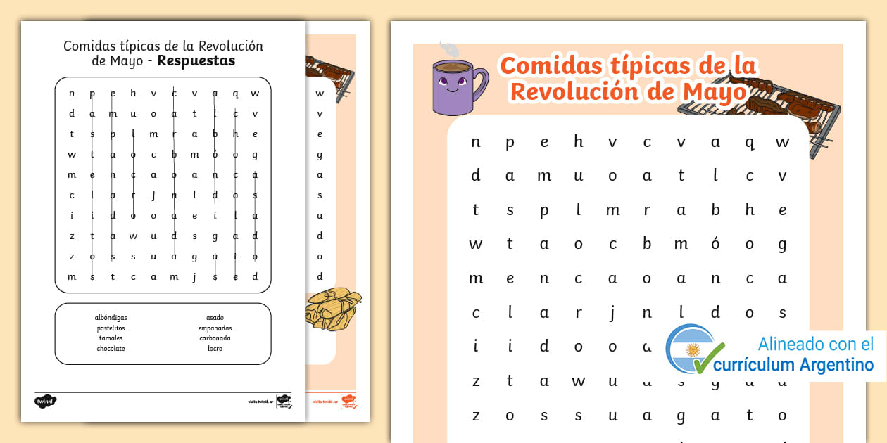 Sopa de letras: comidas de la Revolución de Mayo - Twinkl