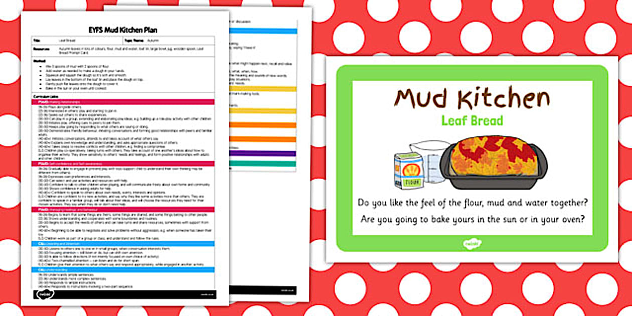 Black and White Leaf Bread EYFS Mud Kitchen Plan and Prompt Card Pack