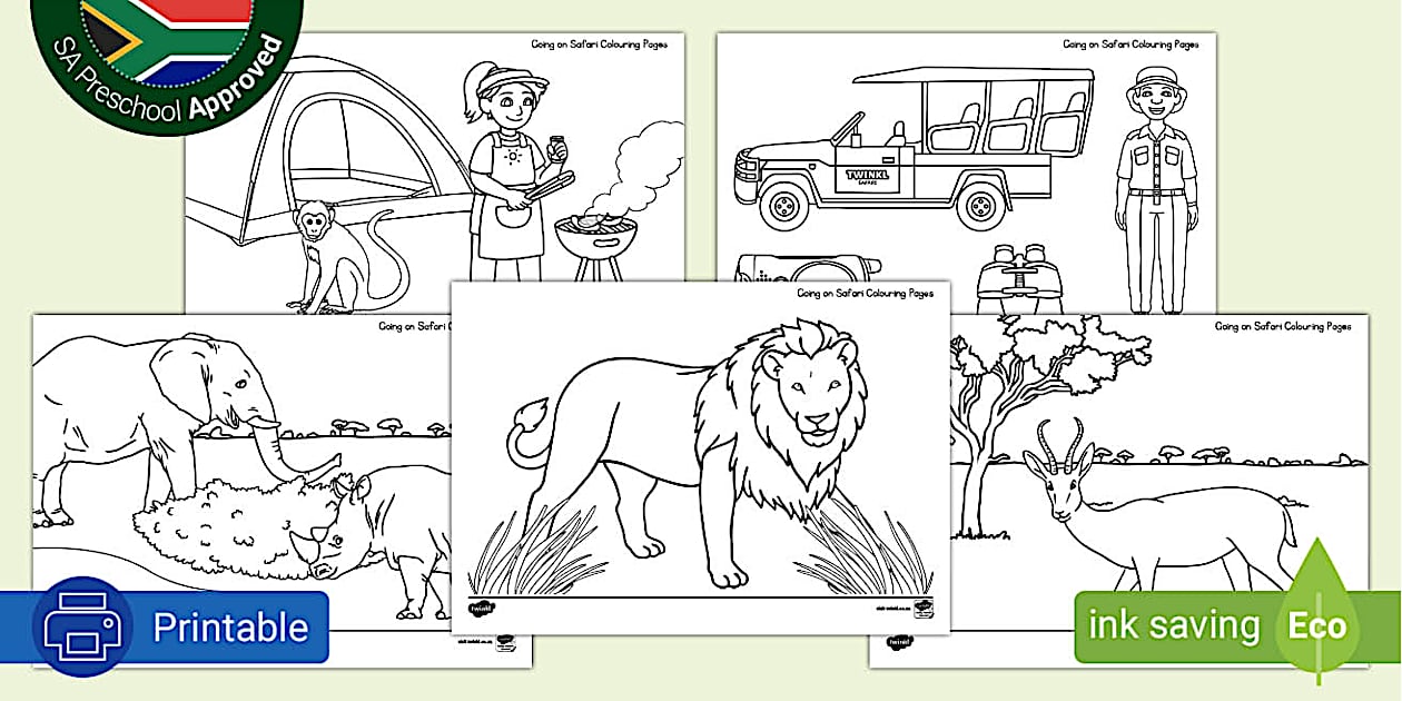 Going on Safari Colouring Pages - Twinkl South Africa