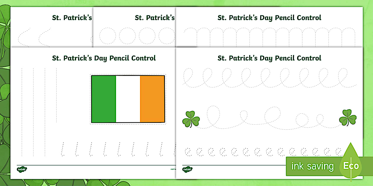 St Patricks Day | Pencil Control Worksheets | Primary Sheets