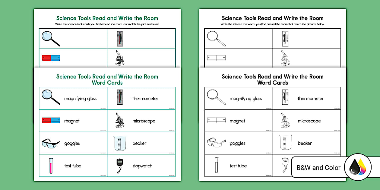 Science Tools Write the Room Worksheet (teacher made)