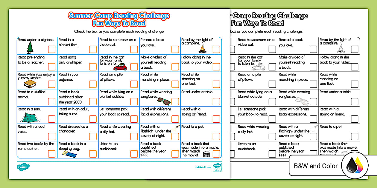 Summer Camp Reading Challenge: Fun Ways To Read for K-5th