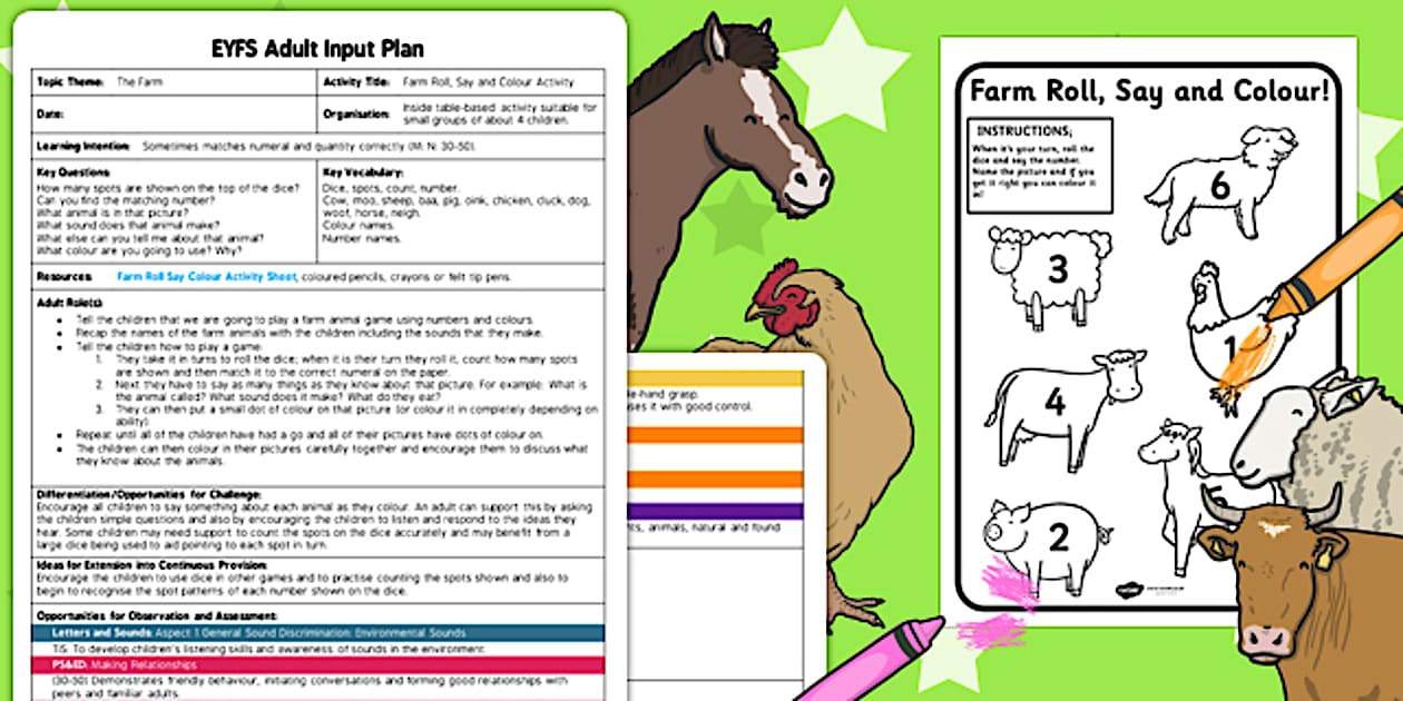 Black and White Farm Roll Say Colour EYFS Adult Input Plan and Resource ...