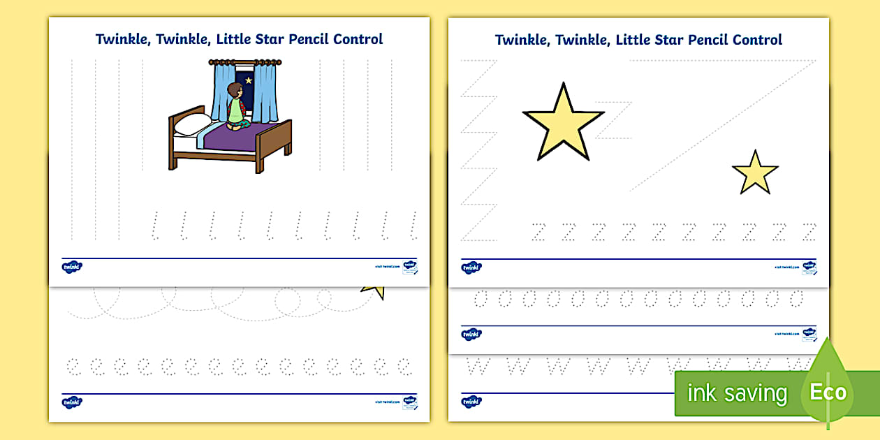 Twinkle, Twinkle, Little Star Pencil Control Worksheets