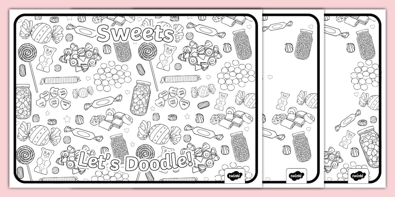 Let’s Doodle Sweets-Themed Colouring Pages - Twinkl - KS1