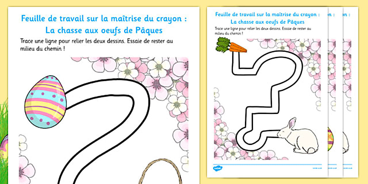 Feuille de travail sur la maîtrise du crayon : La chasse aux oeufs de ...