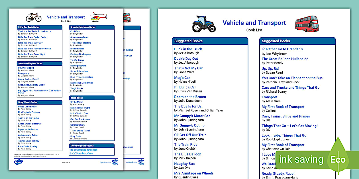 Transport Book List | Transport Books for Kids | Twinkl