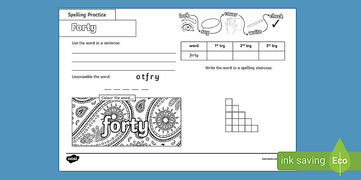 Forty Spelling Practice Worksheet (teacher made) - Twinkl