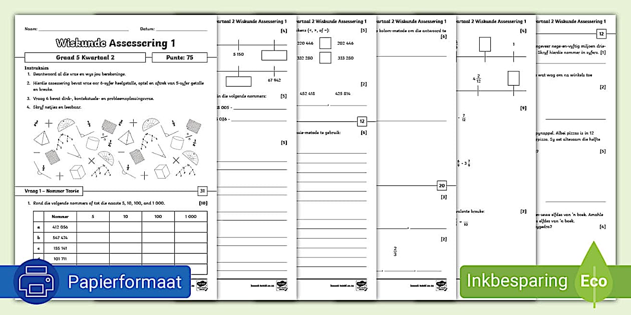 Wiskunde Graad 5 Kwartaal 2 Toets - Intermediêrefase