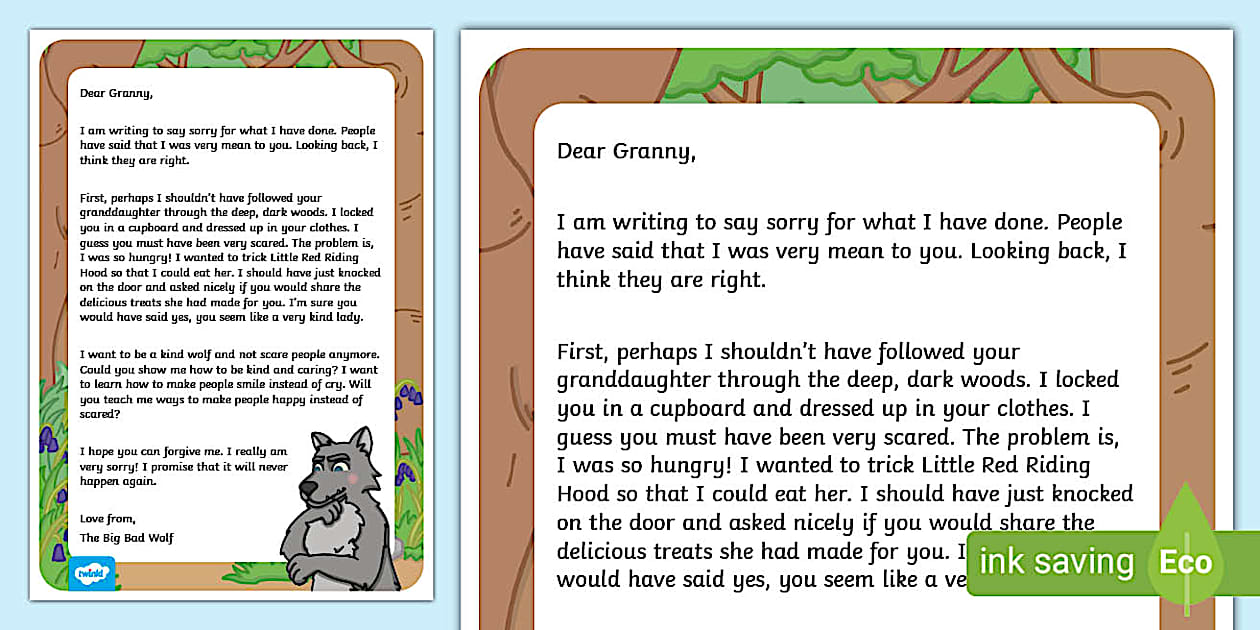 Big Bad Wolf Letter to Granny Template (teacher made)