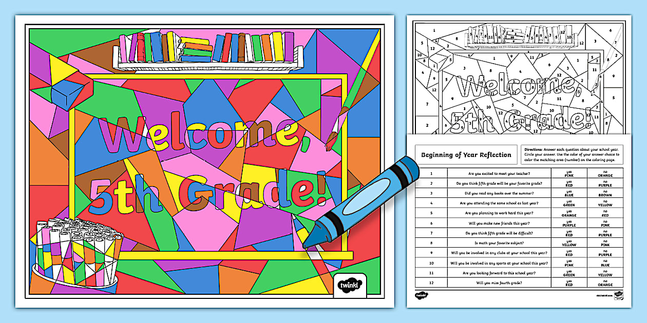 Fifth Grade Beginning of the Year Get to Know You Color by Answer Worksheet