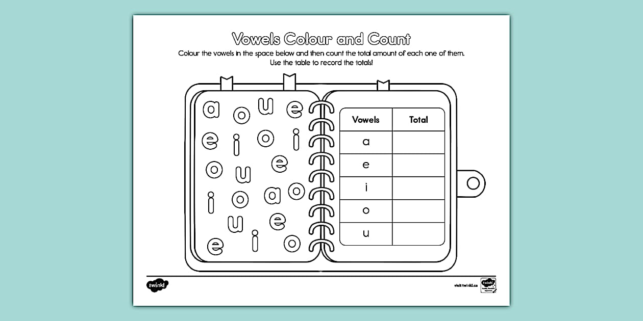 Vowels Colour and Count Worksheet (teacher made) - Twinkl