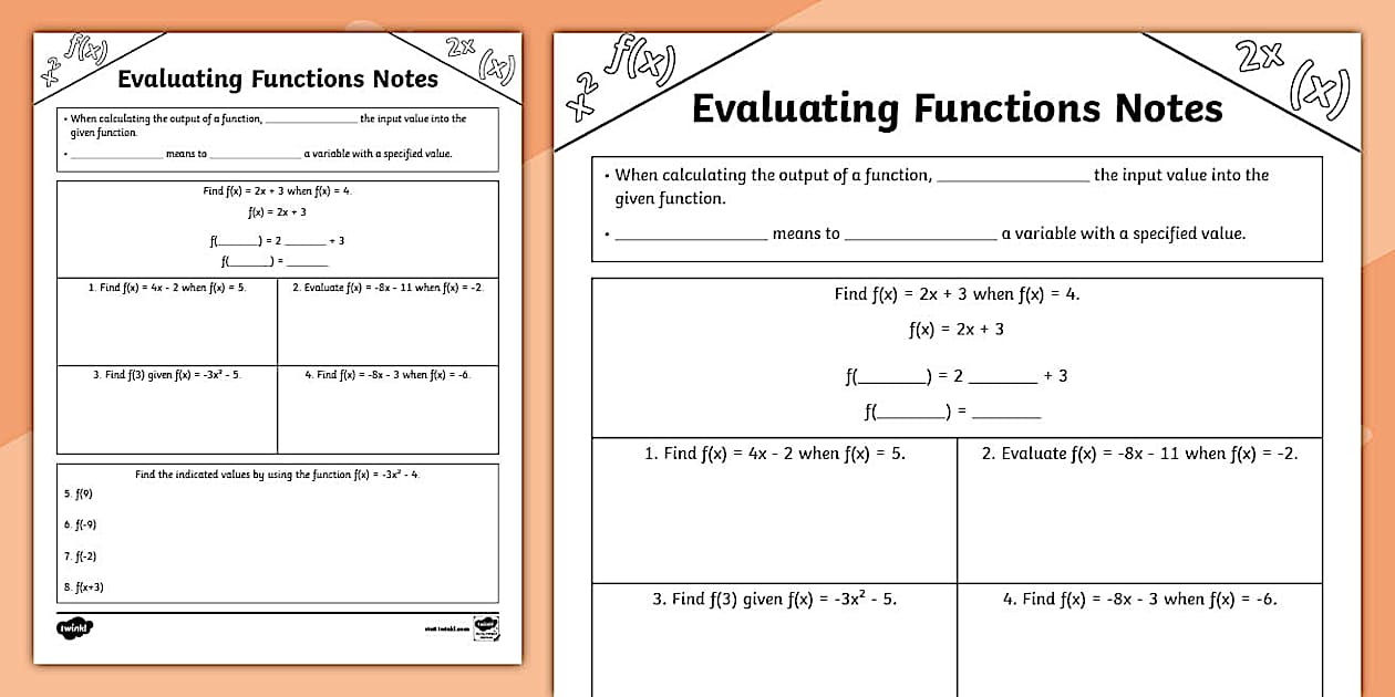 Algebra I Evaluating Functions Guided Notes Teacher Made