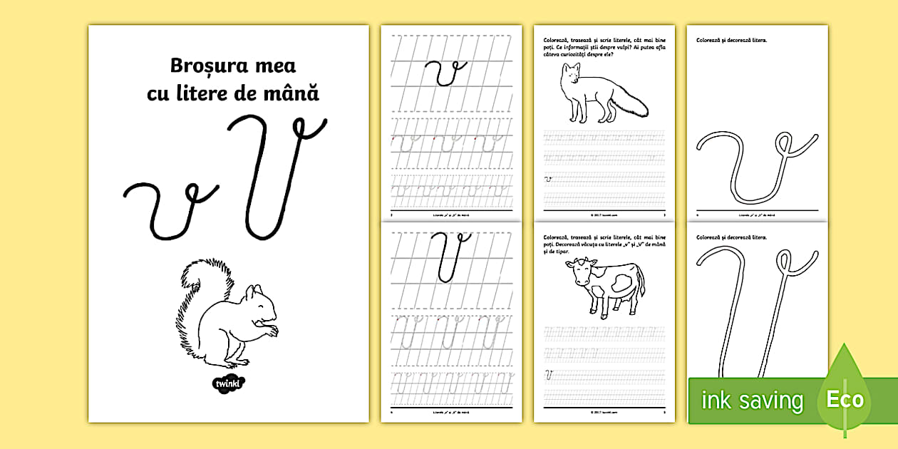 Scrierea literelor „v” și „V” de mână Broșură cu activități
