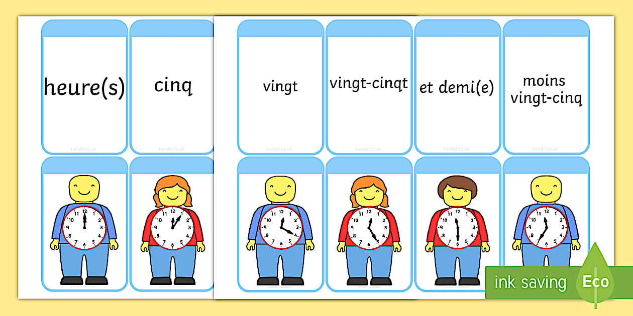 Cartes pour jeu de paires : Lire l'heure sur des bonhommes en briques de