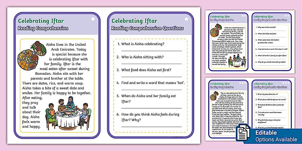 Celebrating Iftar KS1 Reading Comprehension (teacher made)