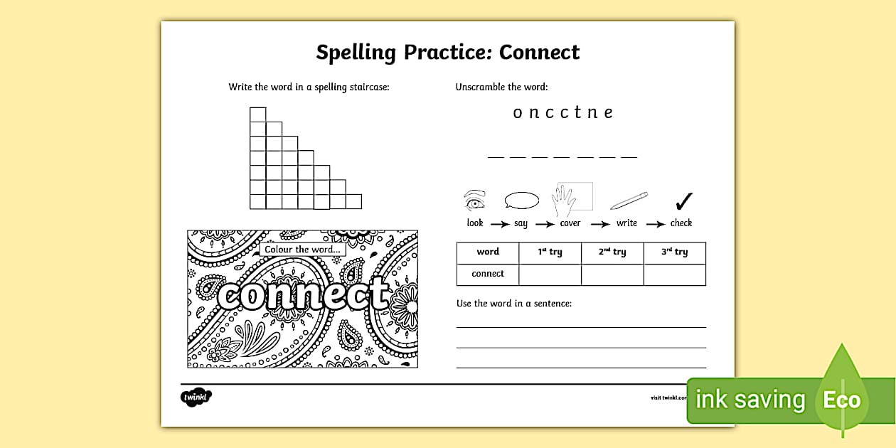 Connect Spelling Practice Worksheet (teacher made) - Twinkl
