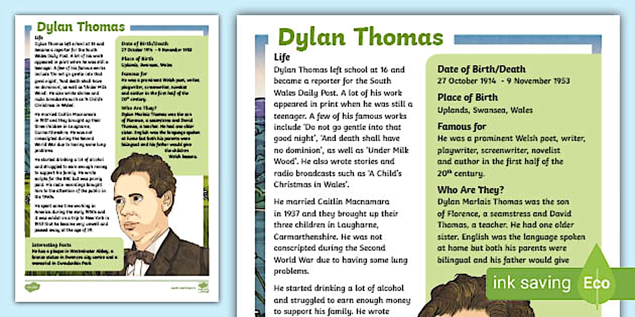 Dylan Thomas Fact Sheet (Teacher-Made) - Twinkl