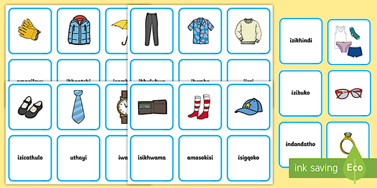 Clothes Matching Cards isiZulu (Teacher-Made) - Twinkl