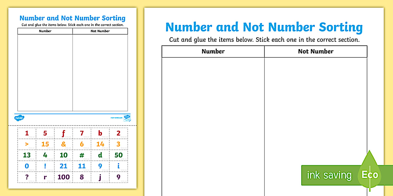 Number & Not Number Sorting Worksheet / Worksheet