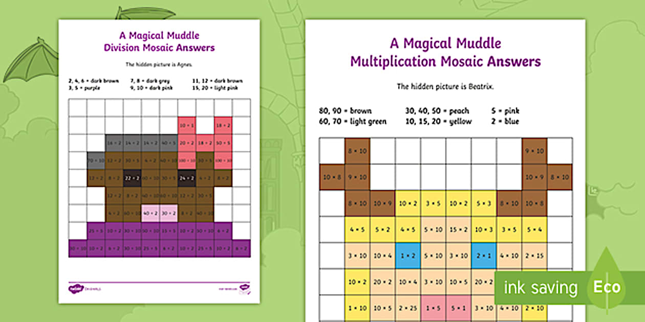 A Magical Muddle 2, 5 and 10 Multiplication and Division Maths Mosaic