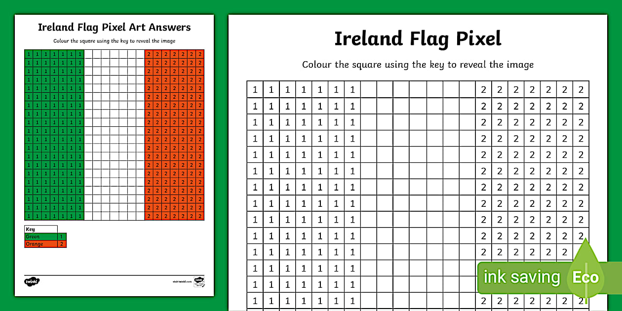 Ireland Flag Pixel Art Template (teacher made) - Twinkl