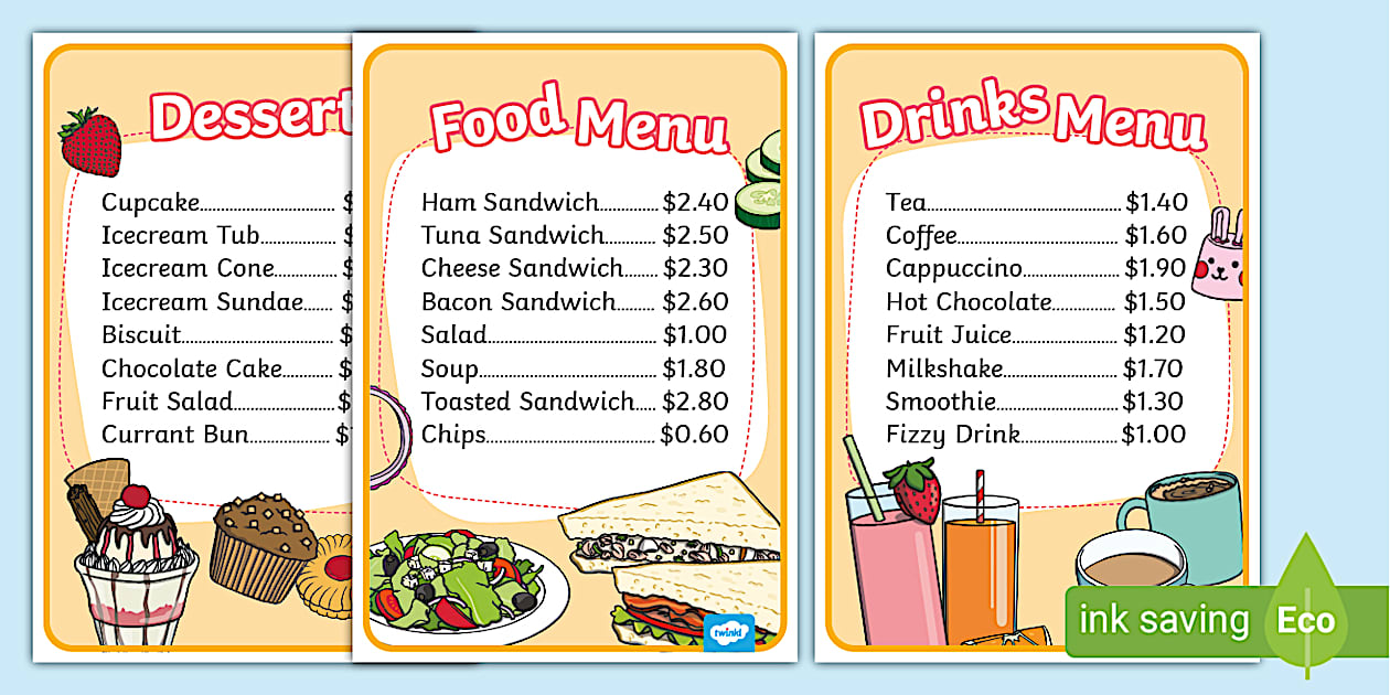 Role Play Café Menu | Maths | Twinkl Resources