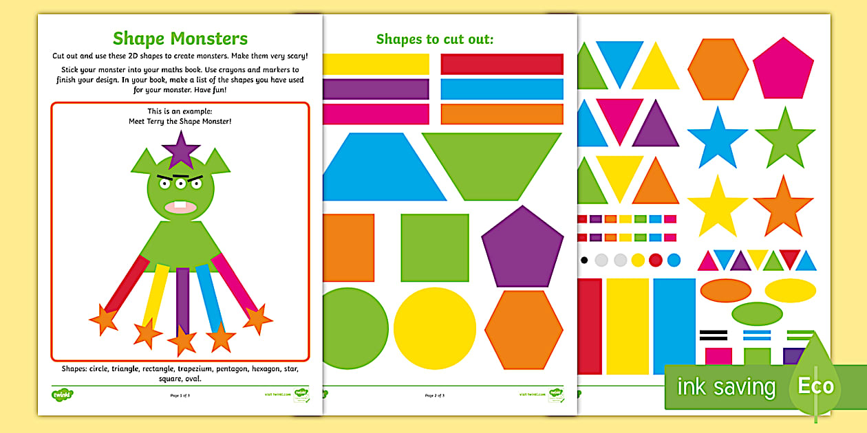Shape Monsters! Worksheet / Worksheet (teacher made)