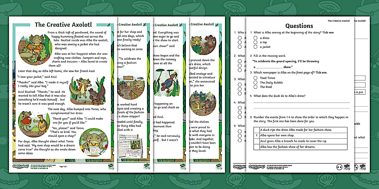 Year 2 The Creative Axolotl Reading Comprehension - Twinkl